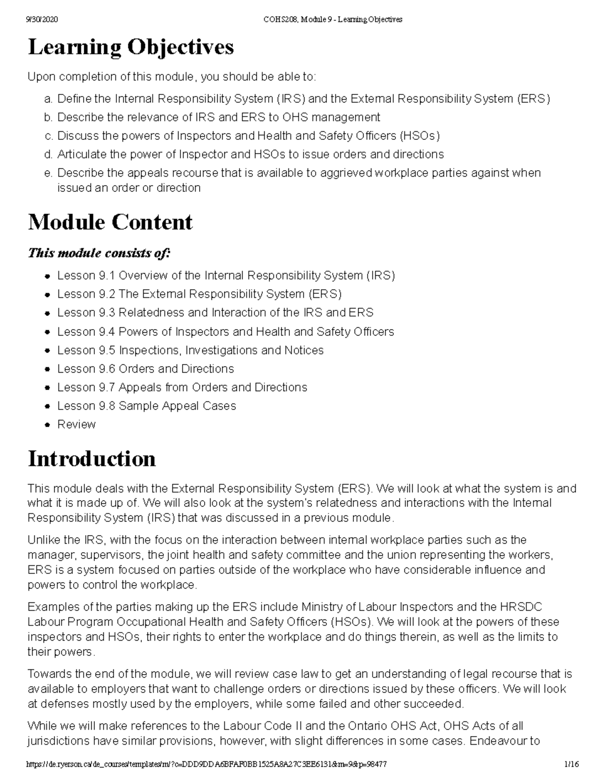 COHS208, Module 9 - Learning Objectives - Learning Objectives Upon ...