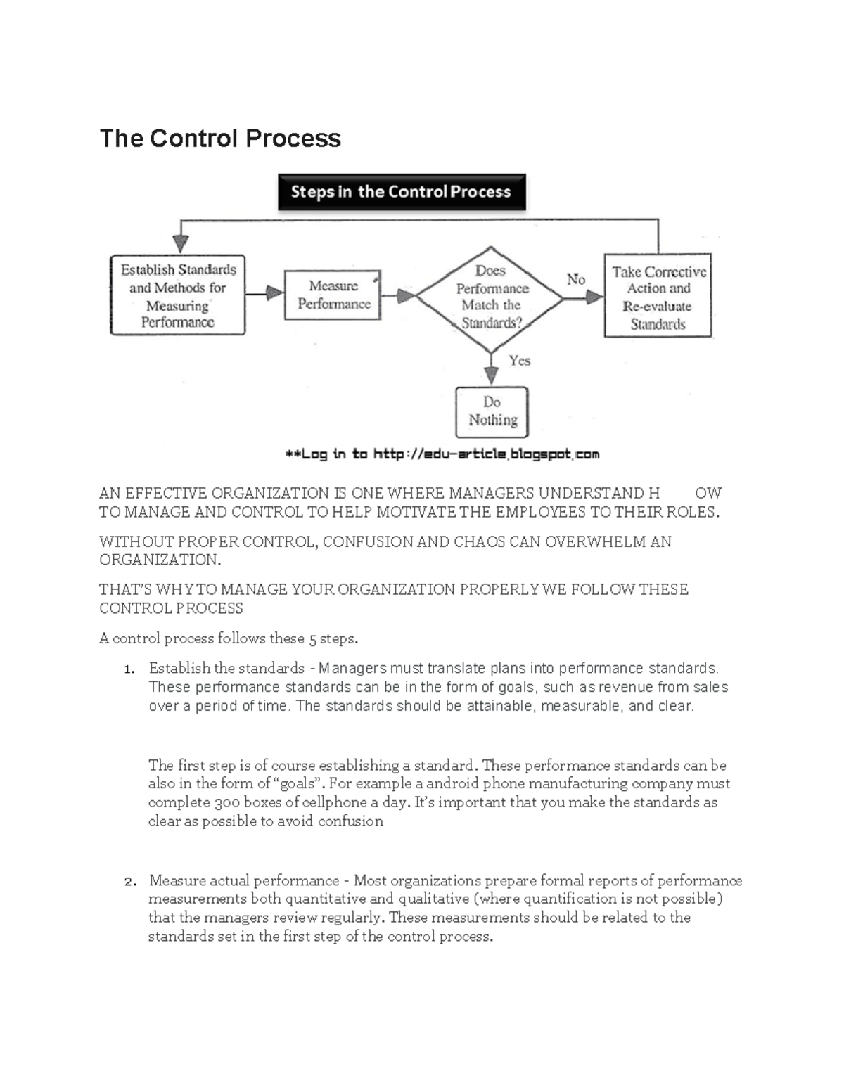 Engineering Management Control Process - The Control Process AN ...