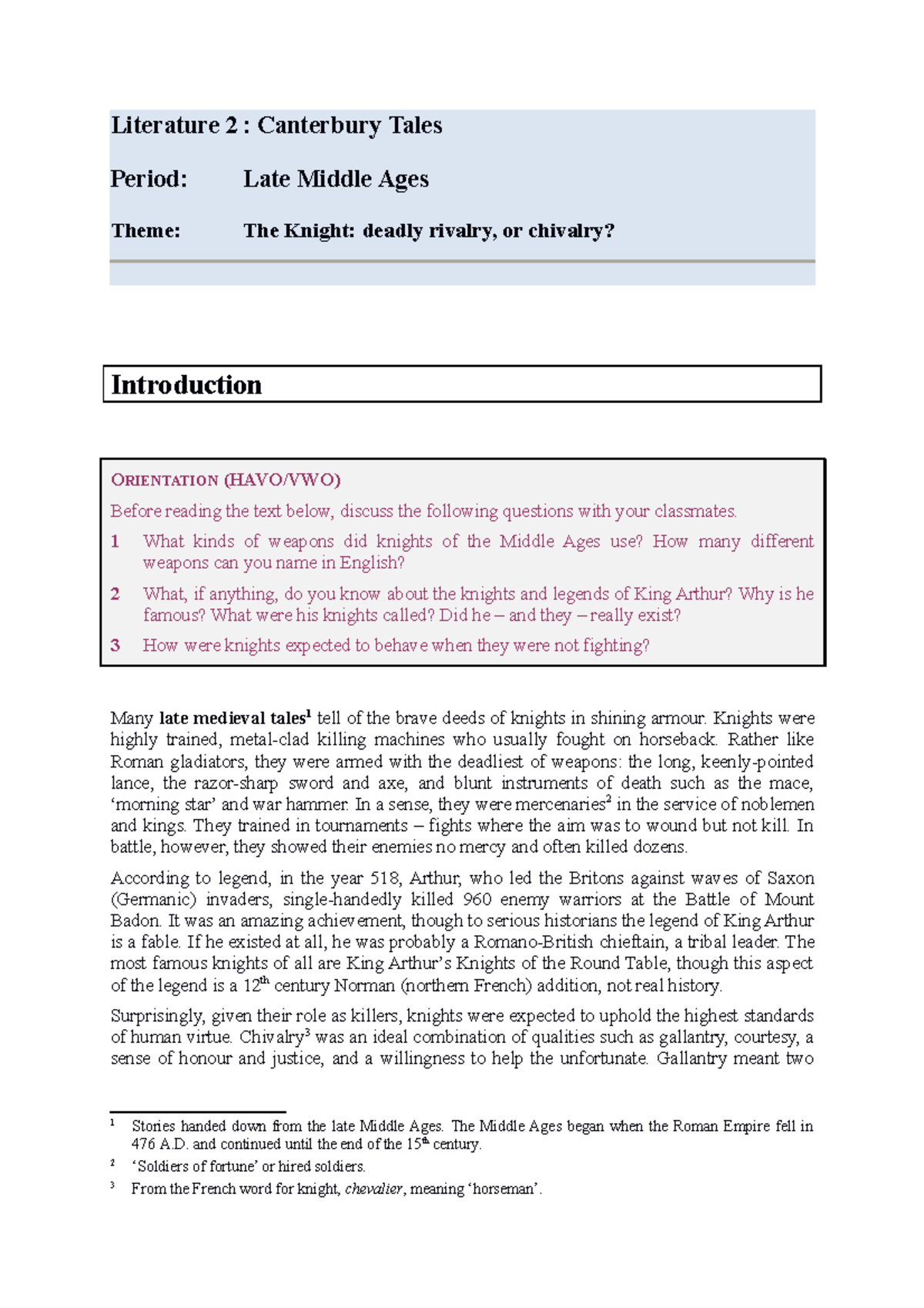 Handout 2 - Late Medieval - Literature 2 : Canterbury Tales Period ...