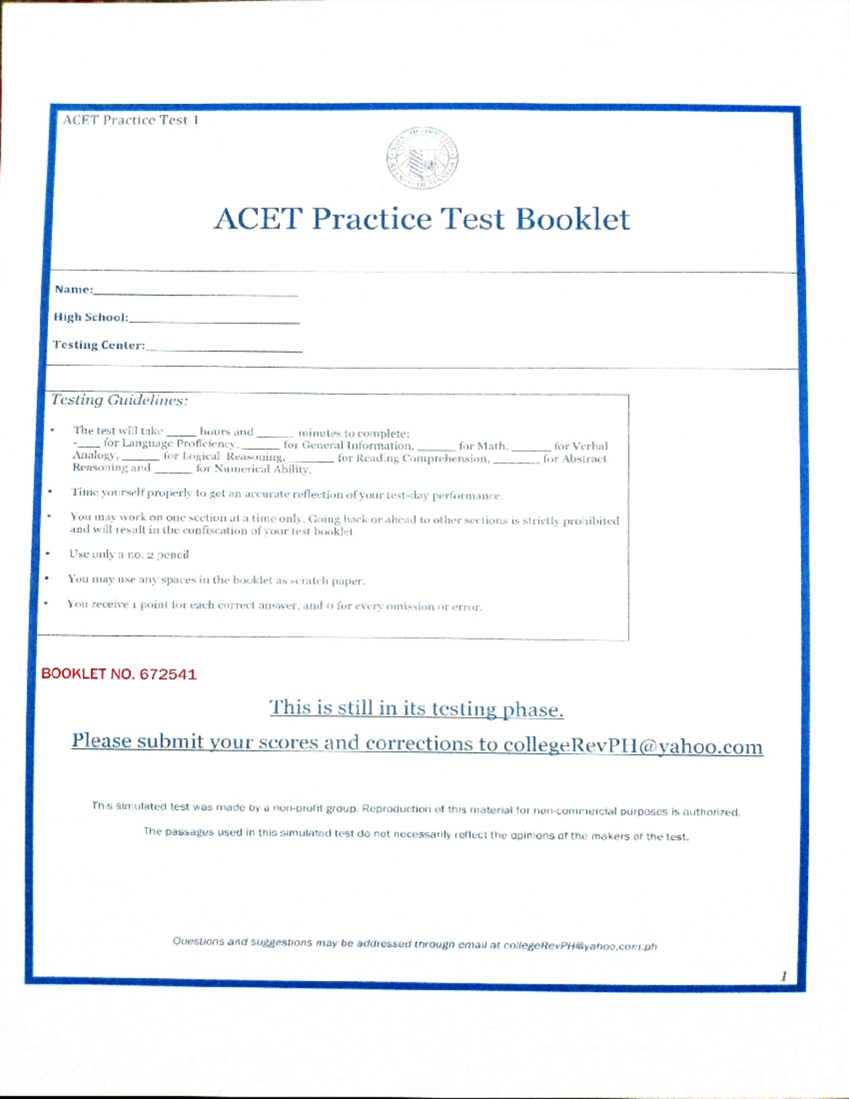 ACET Practice Test Language Proficiency - ACET Practice Test 1 ACET ...