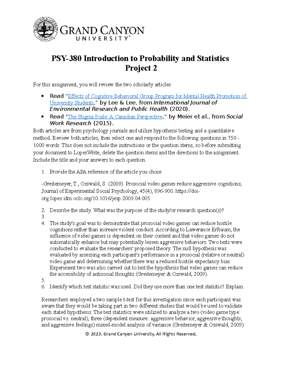 PSY380-RS-T5-Benchmark-Project 2-Articles (1) - PSY-380 Introduction to ...