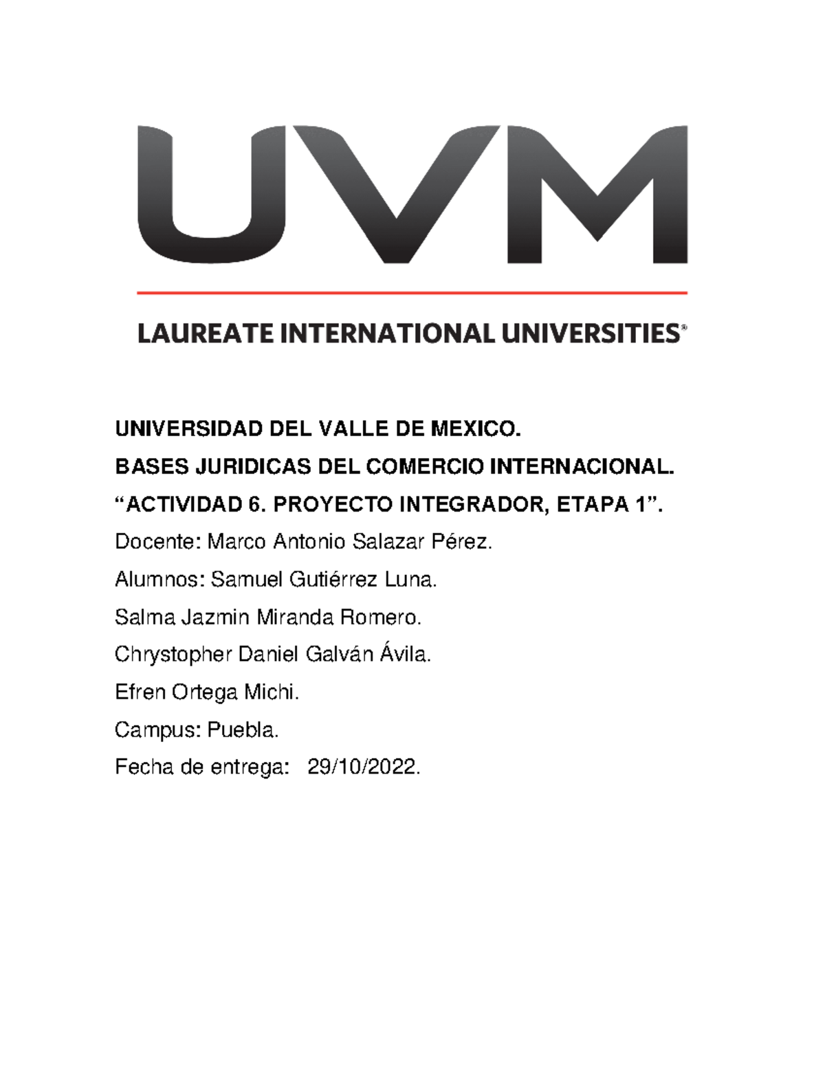 A#6 Proyecto Int Bases Jur - UNIVERSIDAD DEL VALLE DE MEXICO. BASES ...