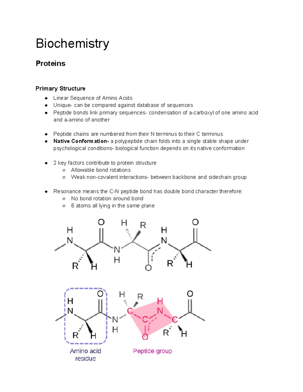 Proteins Lectures - Biochemistry Proteins Primary Structure Linear ...