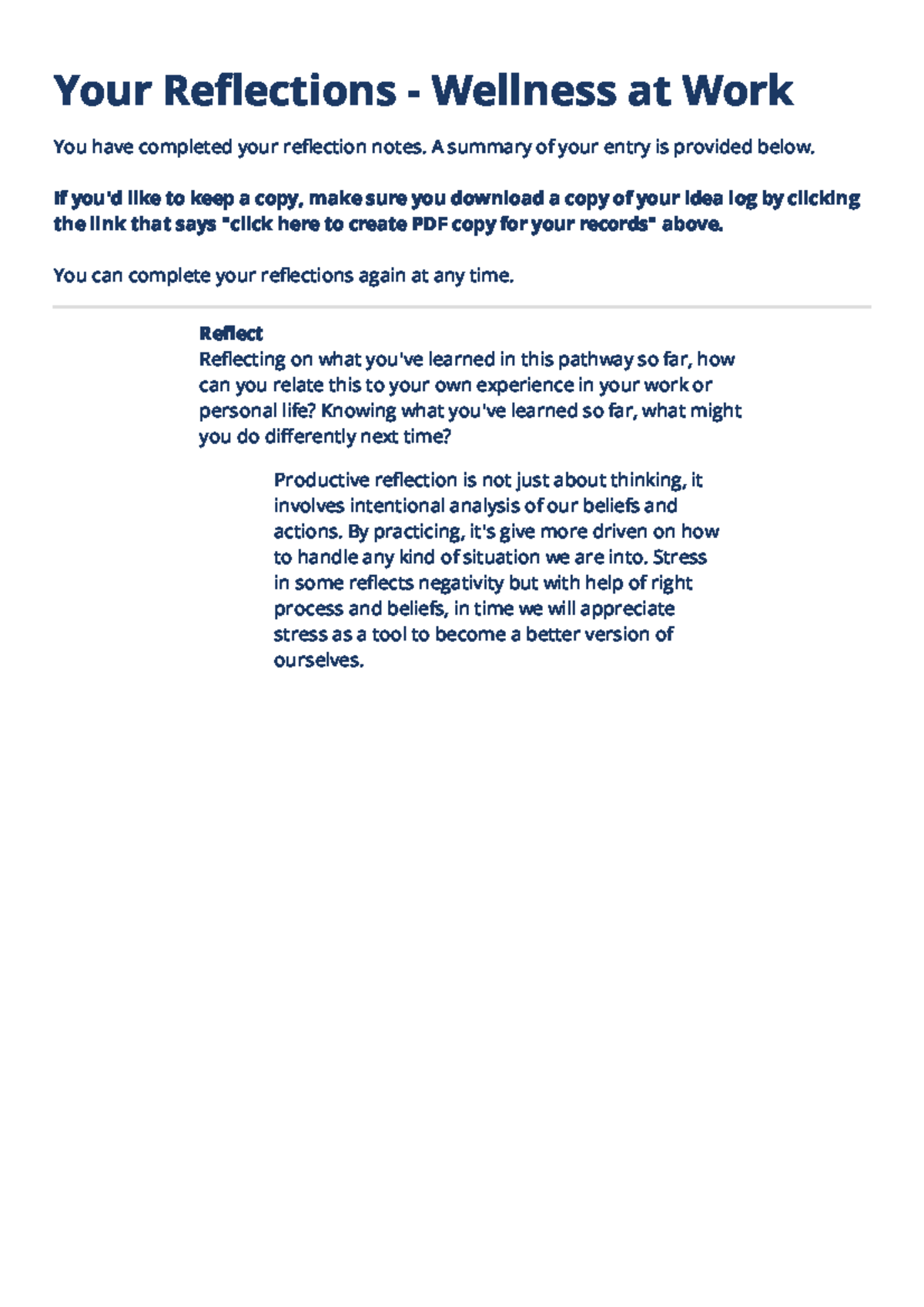 Your reflections wellness at work results - Your Reec t ions - Wellness ...