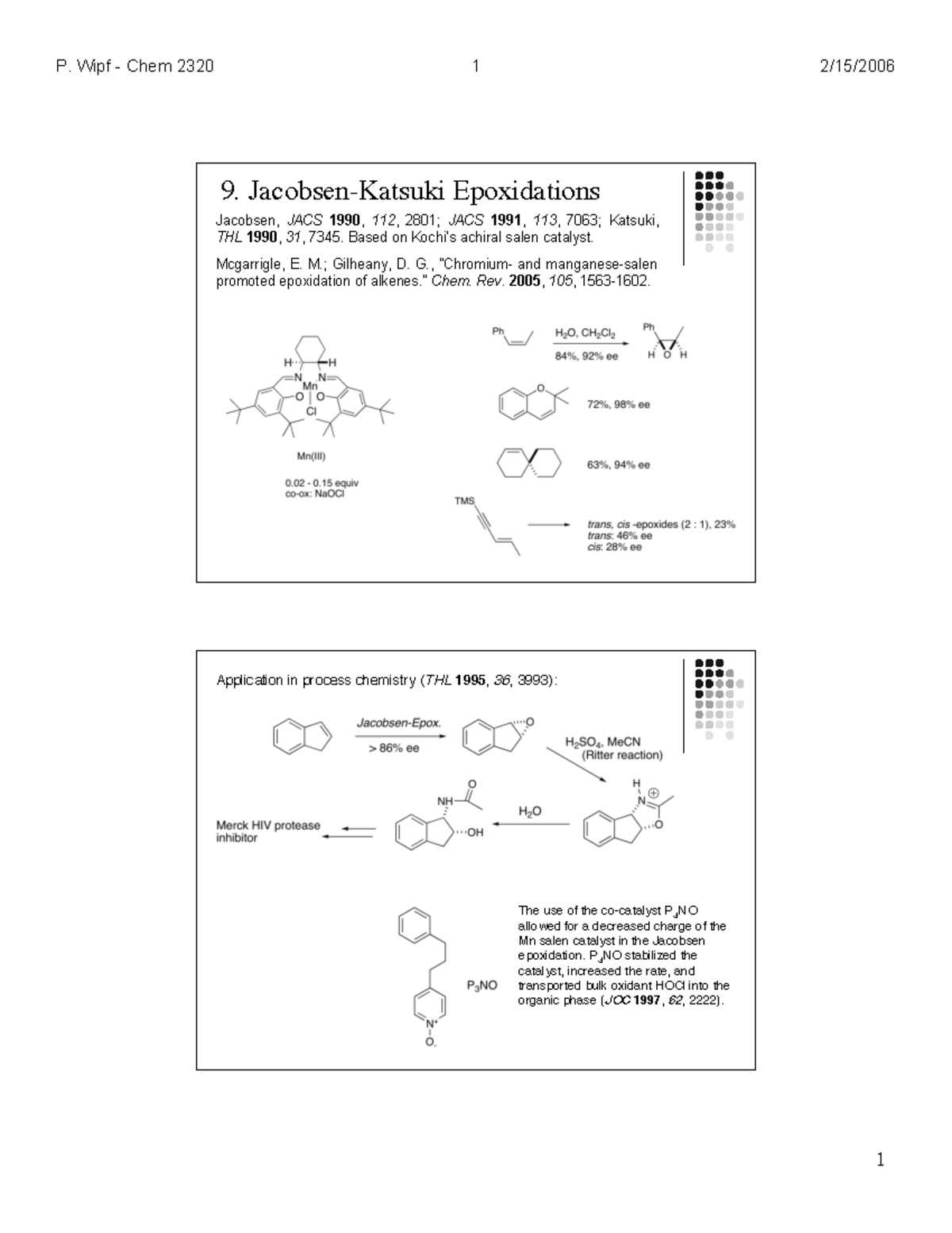ID Oxidations IV - Lecture notes 4 - 9. Jacobsen-Katsuki Epoxidations ...