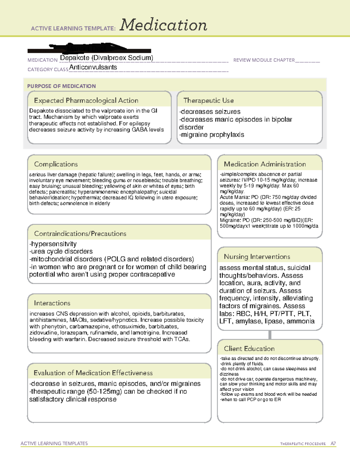 Depakote ALT - alt - ACTIVE LEARNING TEMPLATES TherapeuTic procedure A ...