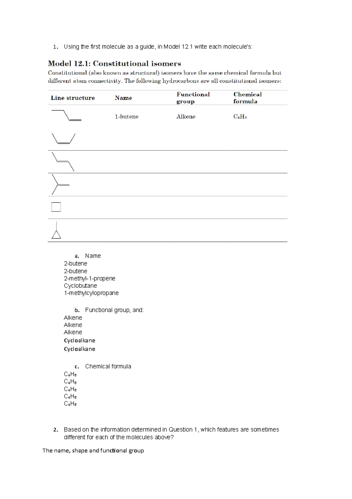 Chemistry week 12 (workshop 12 - activity 12 full answers) - 1. Using ...