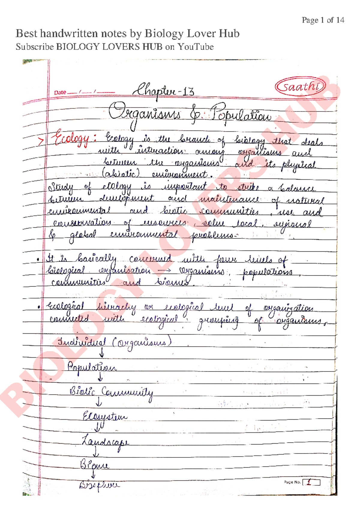 Organisms and populations handwritten notes-1 - Best handwritten notes ...