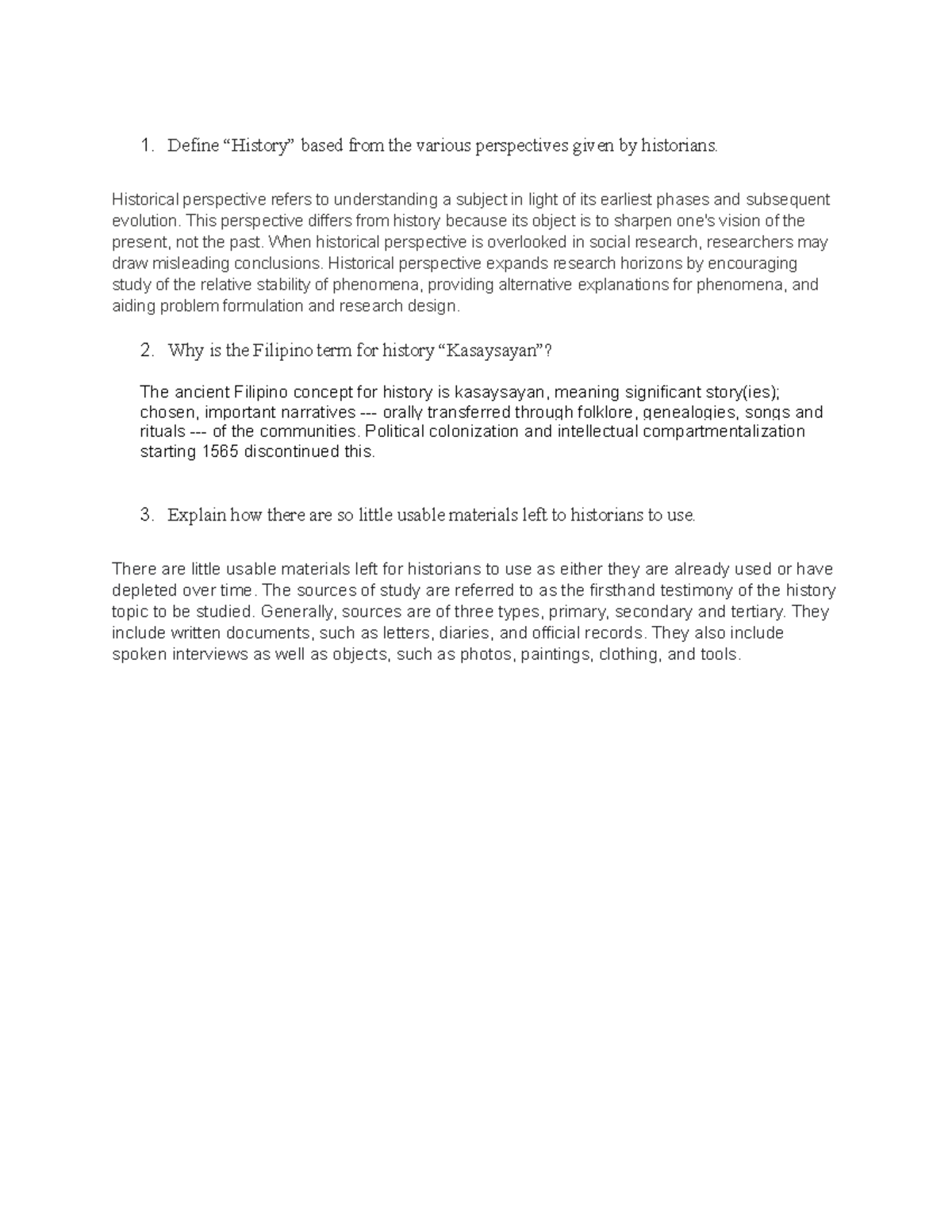 01 Quiz 1 RPH - abajabjasdbsajkdhsaidsald - 1. Define “History” based ...