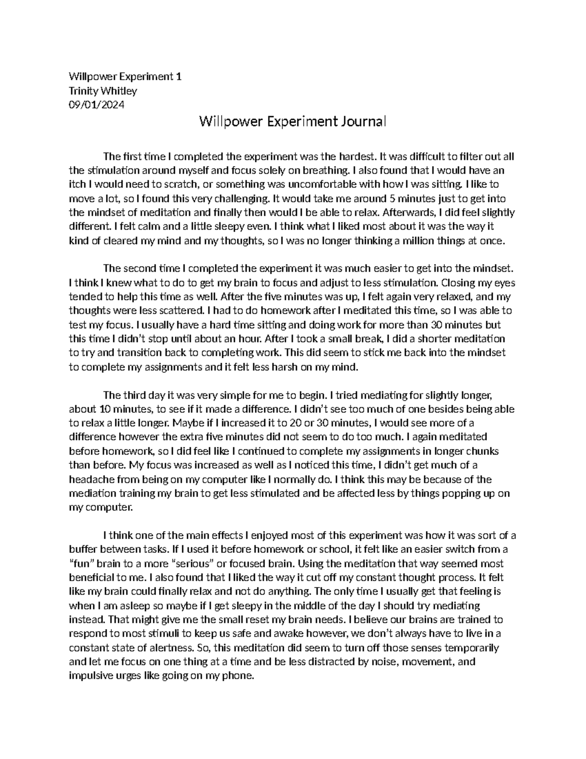 Willpower Experiment 1 - It was difficult to filter out all the ...