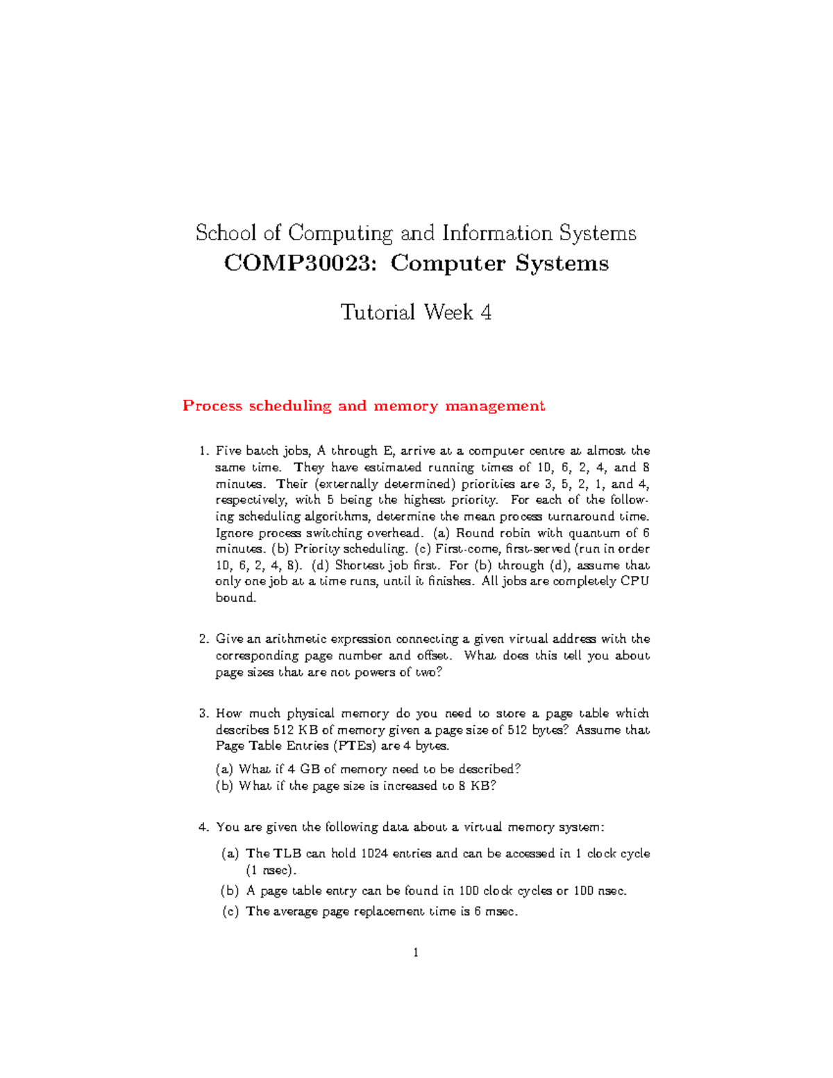 Tutorial-4 - WEEK4 - School of Computing and Information Systems COMP30023: Computer Systems ...
