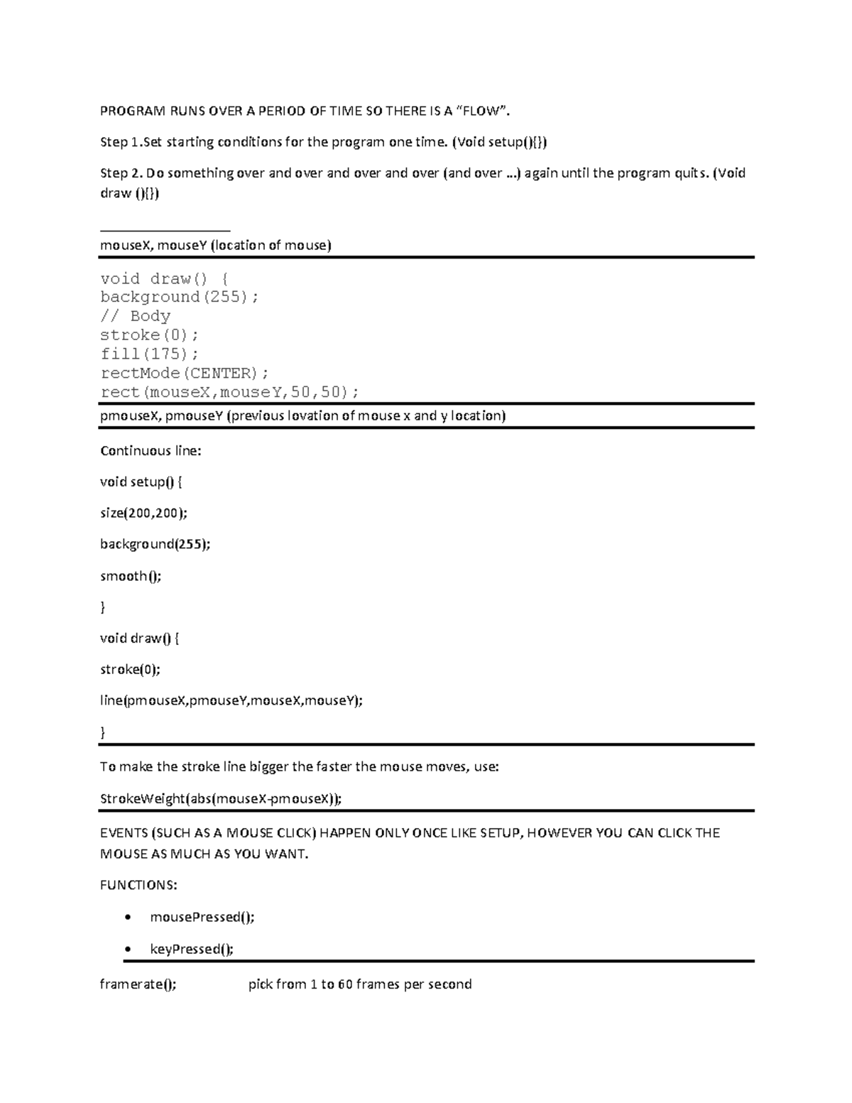 all notes and activites from weeks 2-5 for comp1000 - PROGRAM RUNS OVER ...