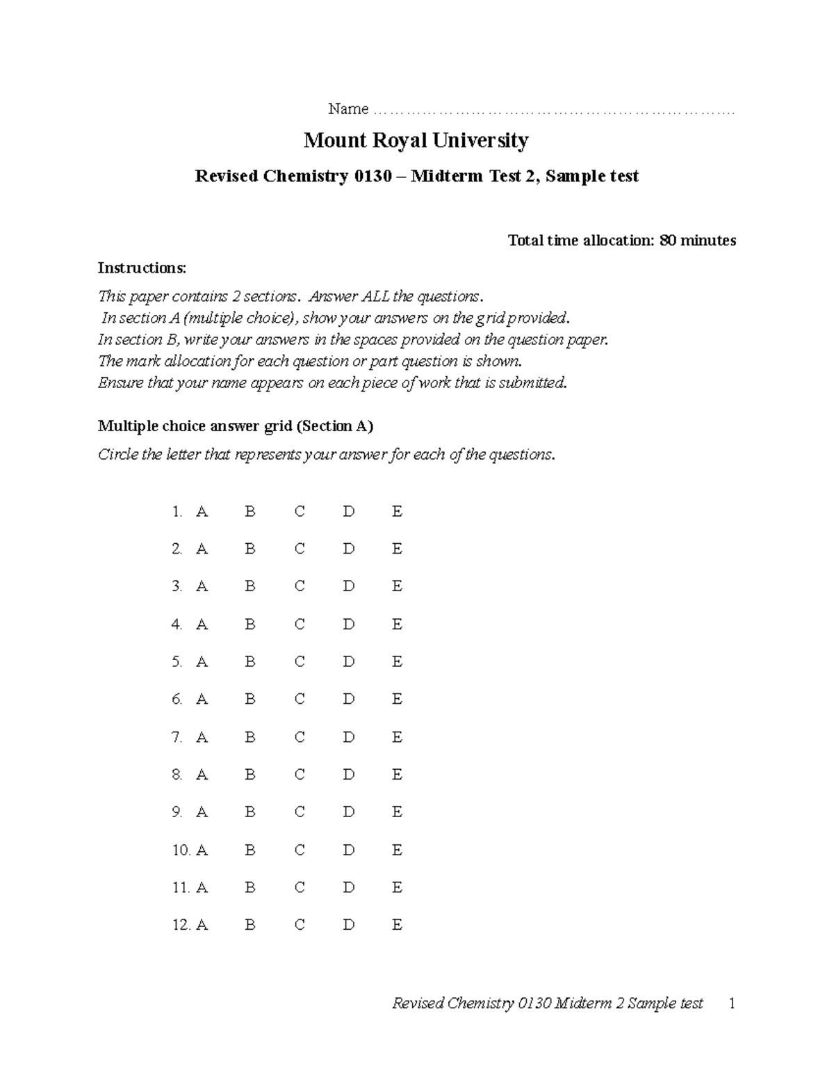 Sample/practice exam, questions - Midterm - Name ...