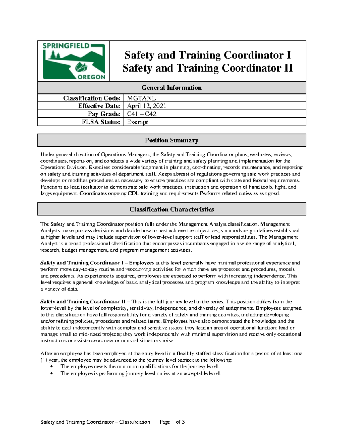 Safety Training Coordinator 002 - Safety and Training Coordinator I ...