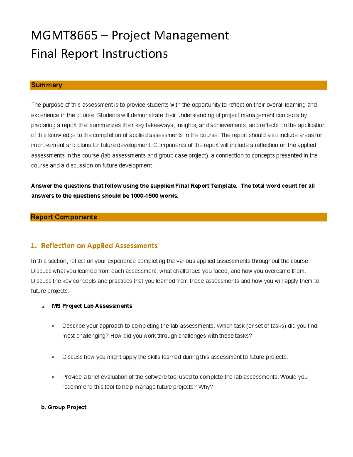 Final Report Instructions 2 - MGMT8665 – Project Management Final ...