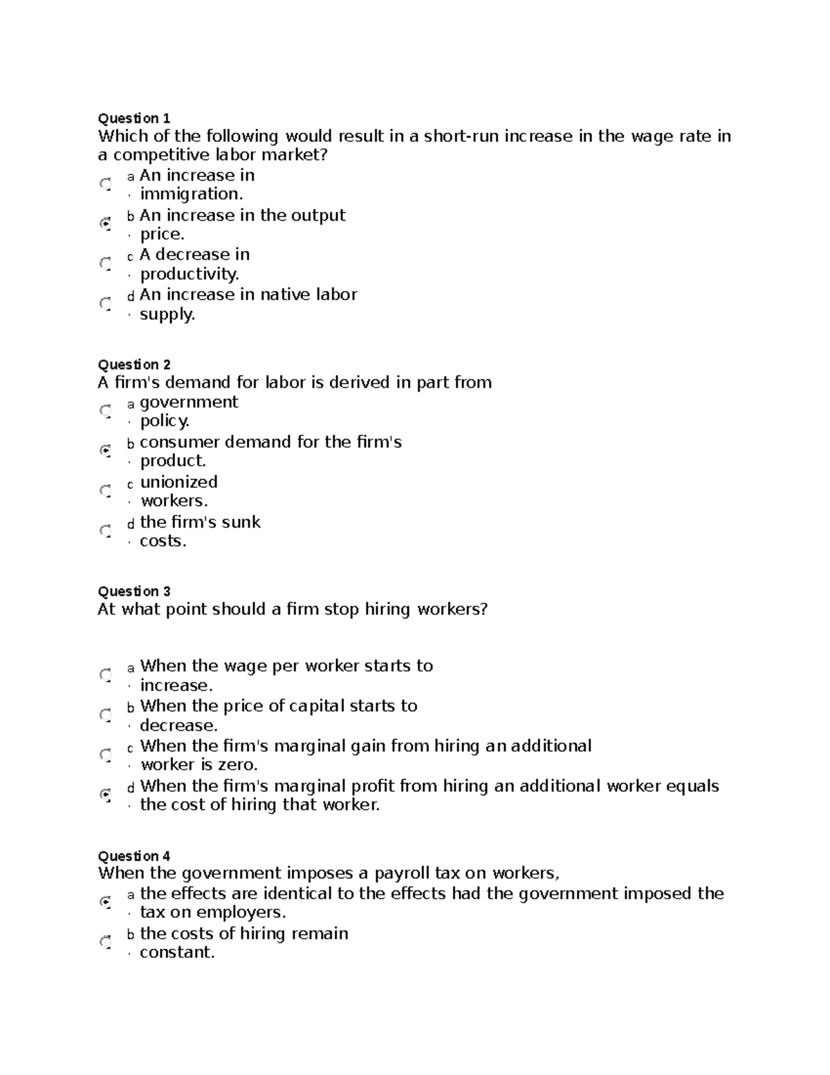 Labor Economics Quizzes Questions and Answers.docx - Question 1 Which ...