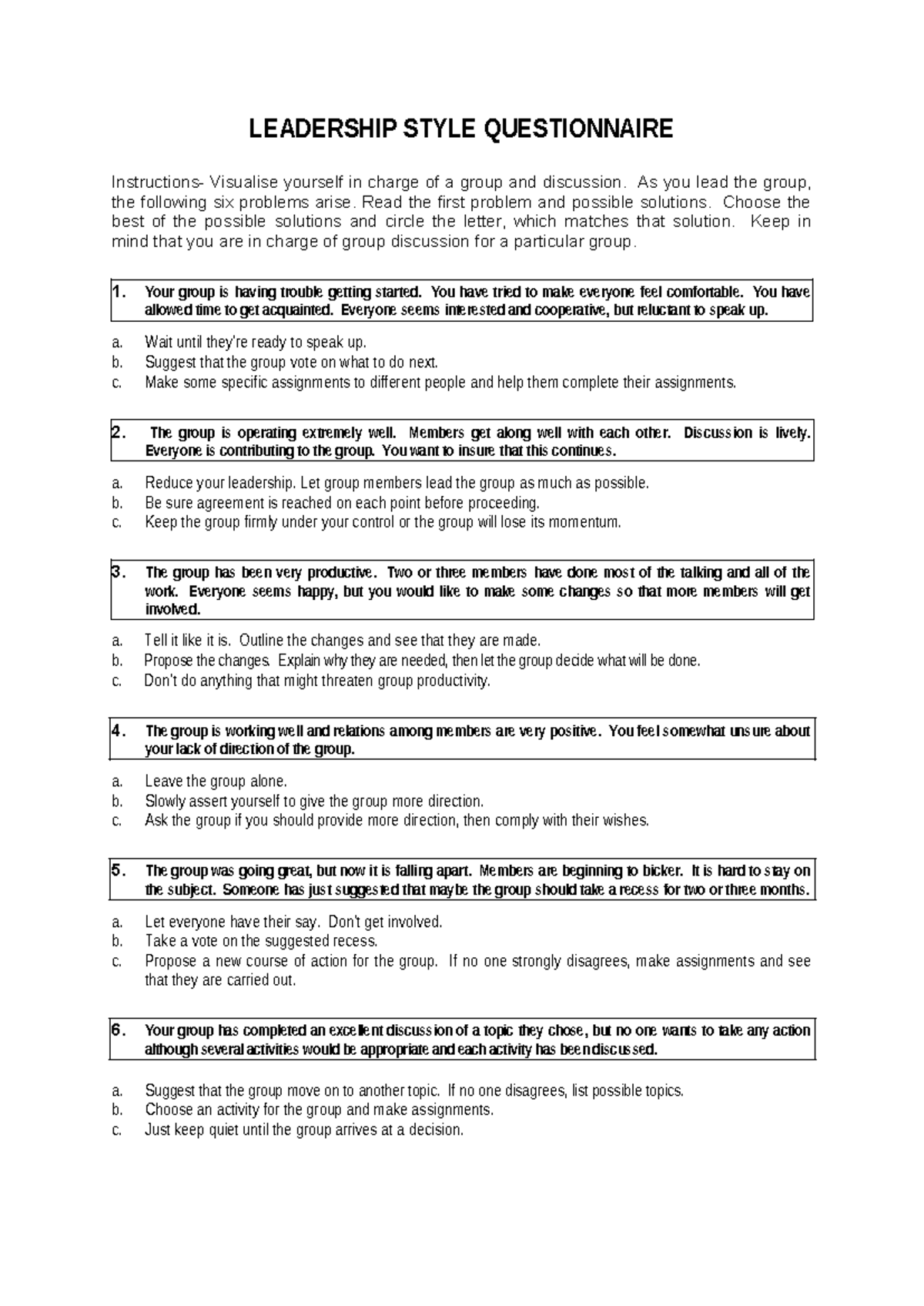 Leadership Style of teams Questionnaire - LEADERSHIP STYLE ...