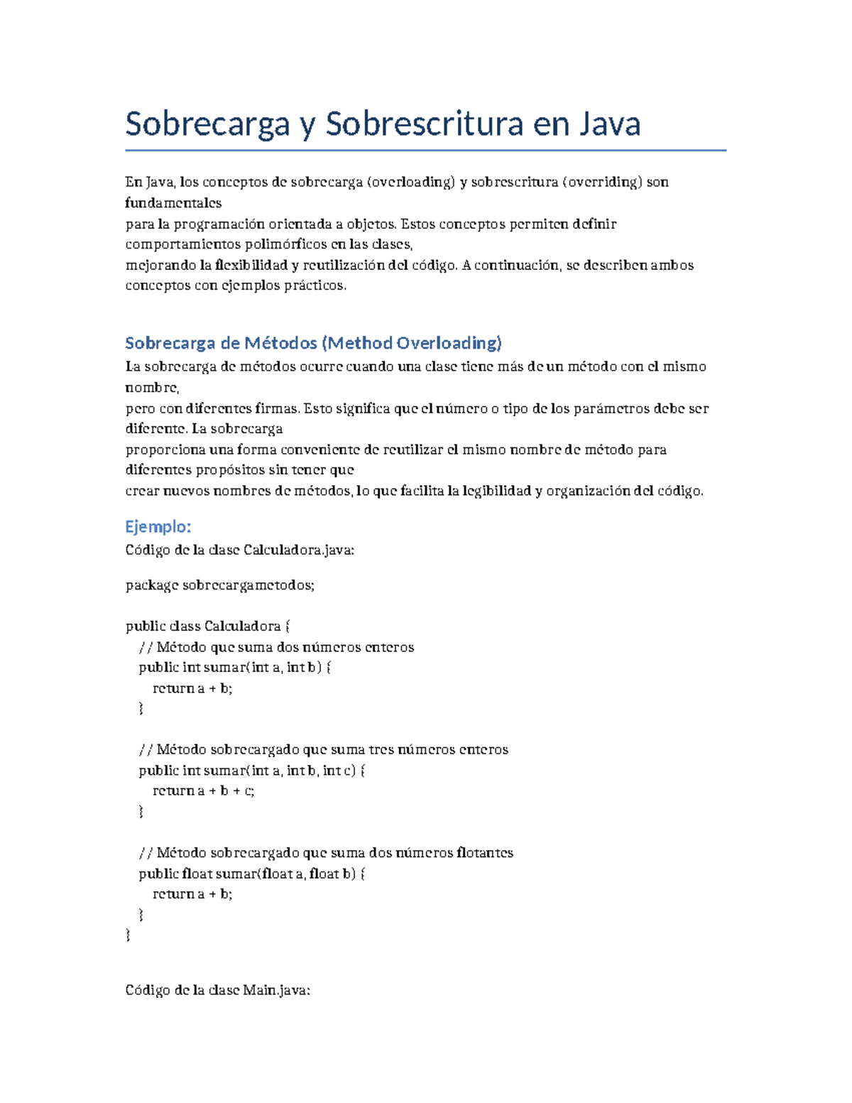 Sobrecarga Sobrescritura Java Explicacion - Sobrecarga y Sobrescritura en Java En Java, los ...