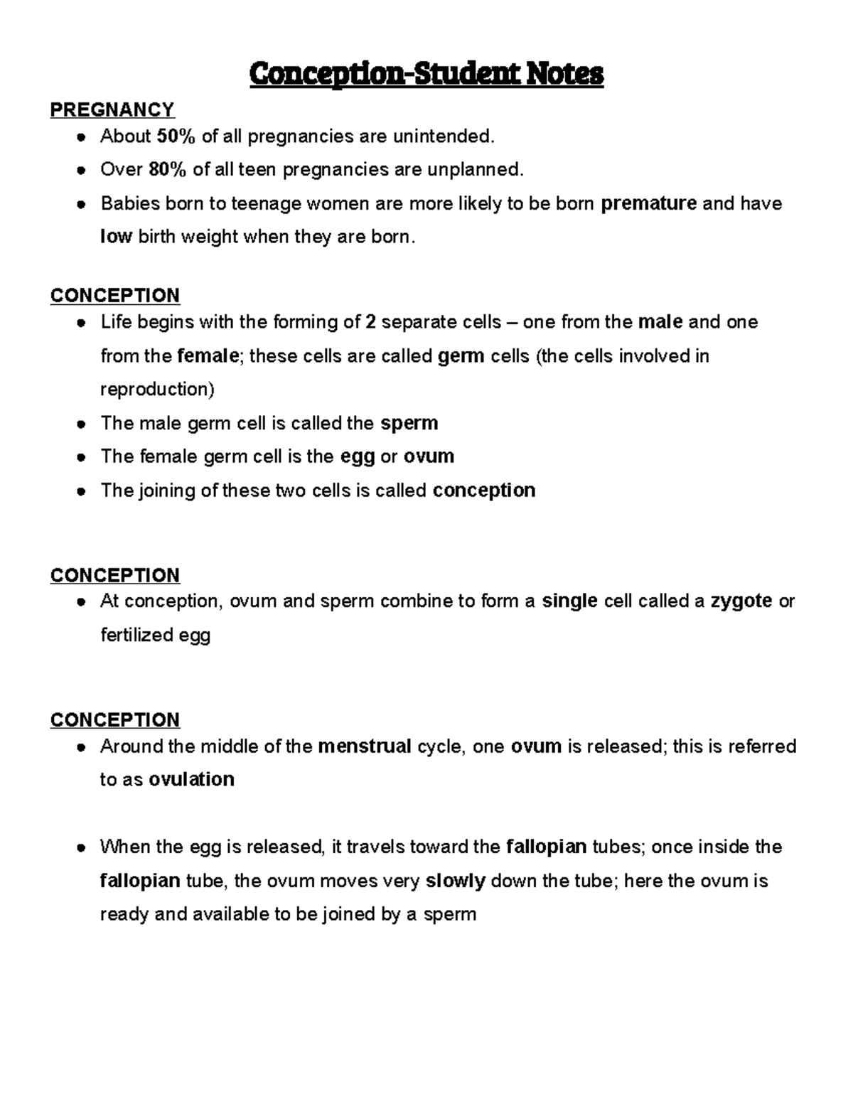 Conception- Notes - Conception-Student Notes PREGNANCY About 50% of all ...