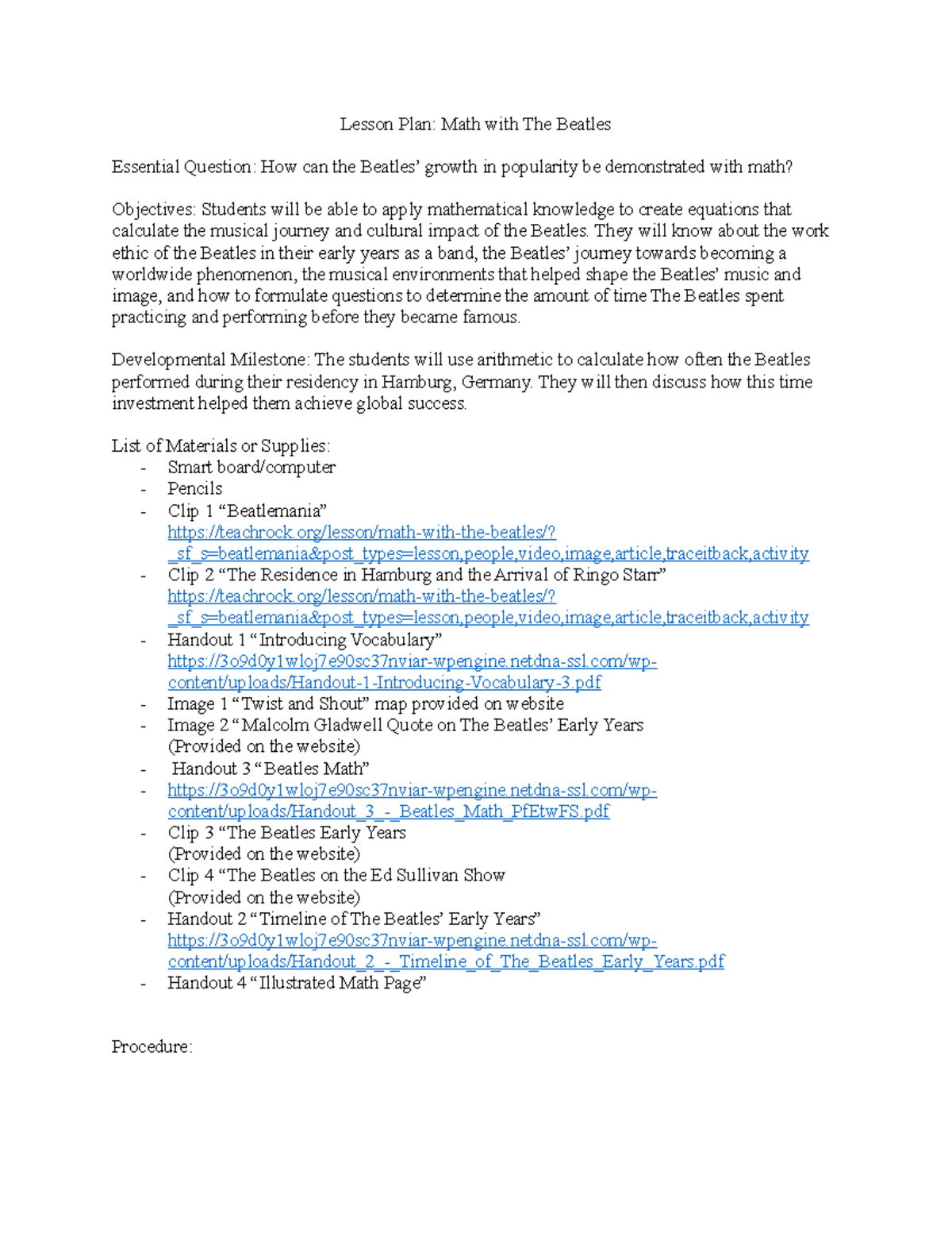 Math with The Beatles - Lesson plan summary for music - Lesson Plan ...