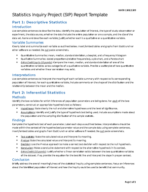 SIP Report Part 1 - Template - Statistics Inquiry Project (SIP) Report Template Part 1 ...