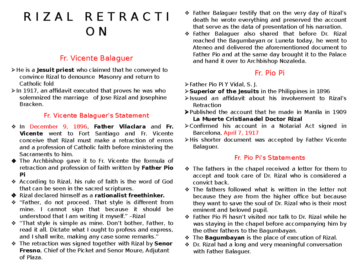 R I Z A L R E T R A C T I O N - Great - R I Z A L R E T R A C T I O N ...