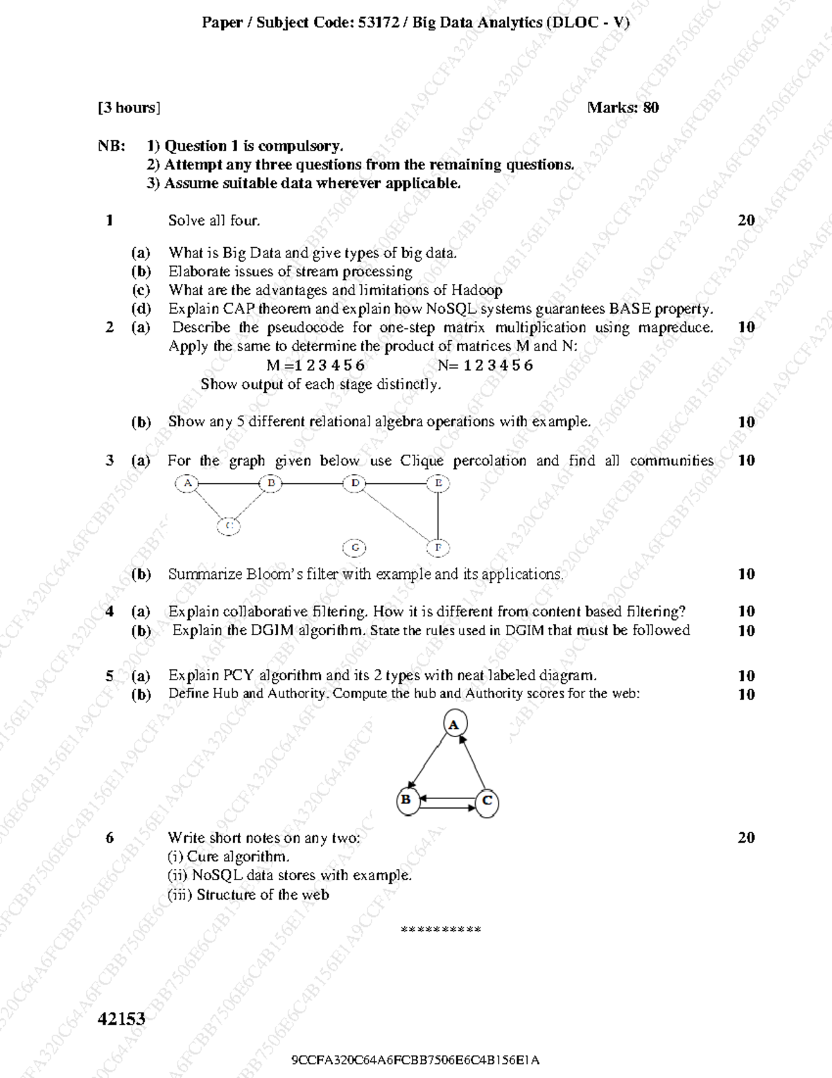 D23BE8-INFT-BDA - Question Paper - 42153 [3 hours] Marks: 80 NB: 1 ...