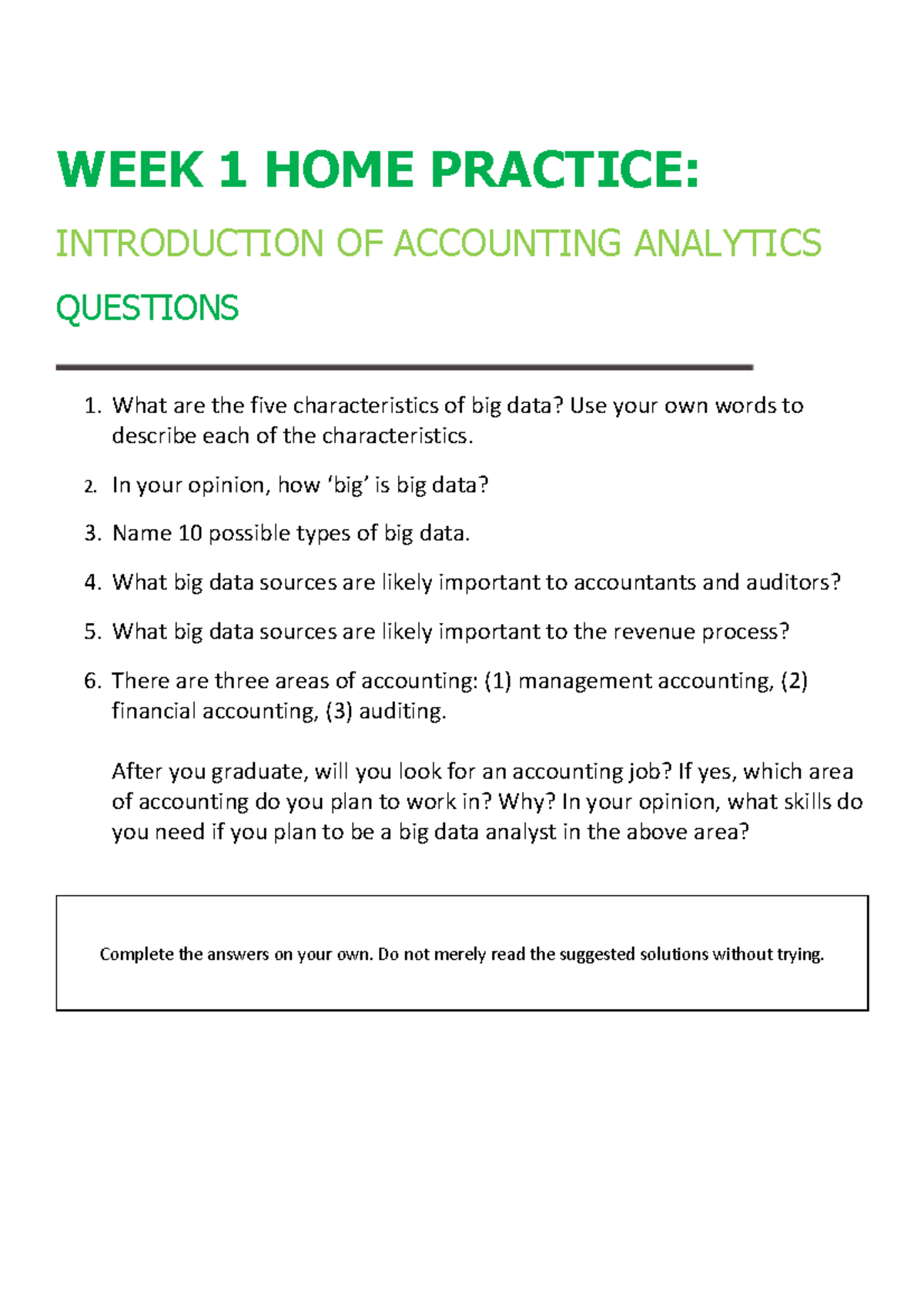 L01 Home Practice with Solutions - WEEK 1 HOME PRACTICE: INTRODUCTION ...