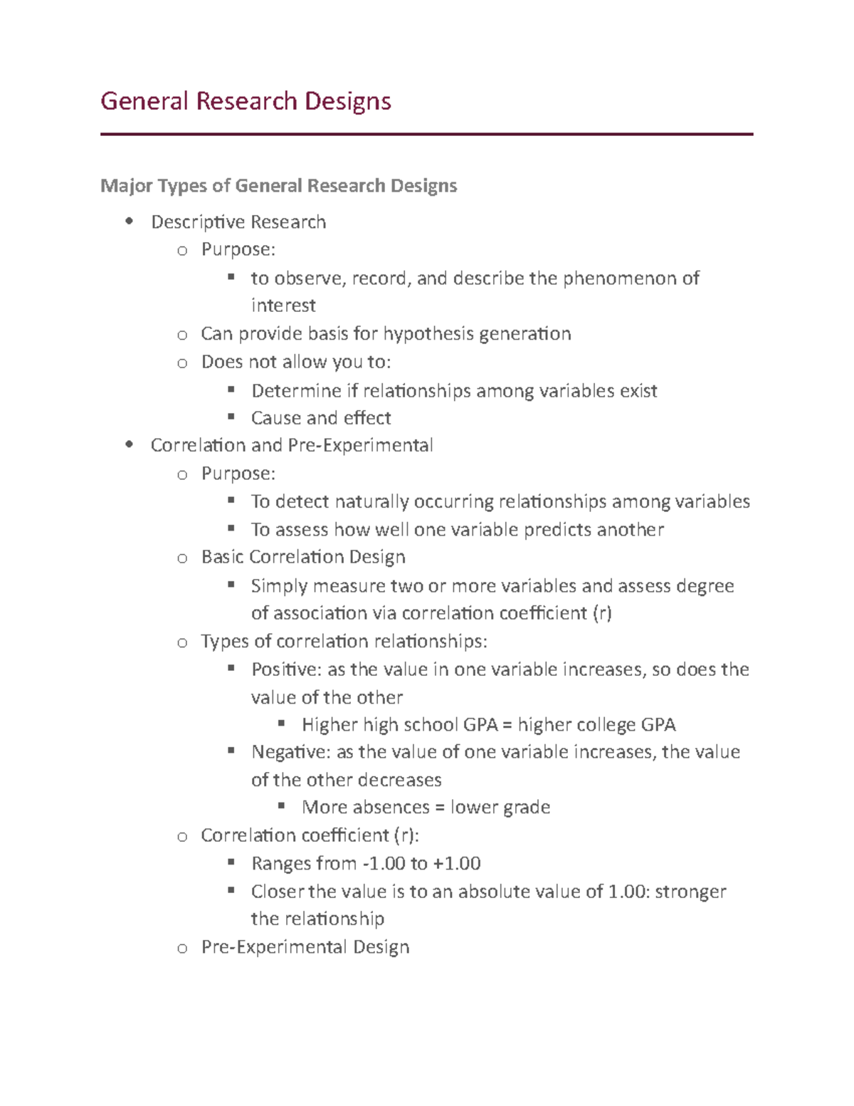 General Research Designs Notes - General Research Designs Major Types ...