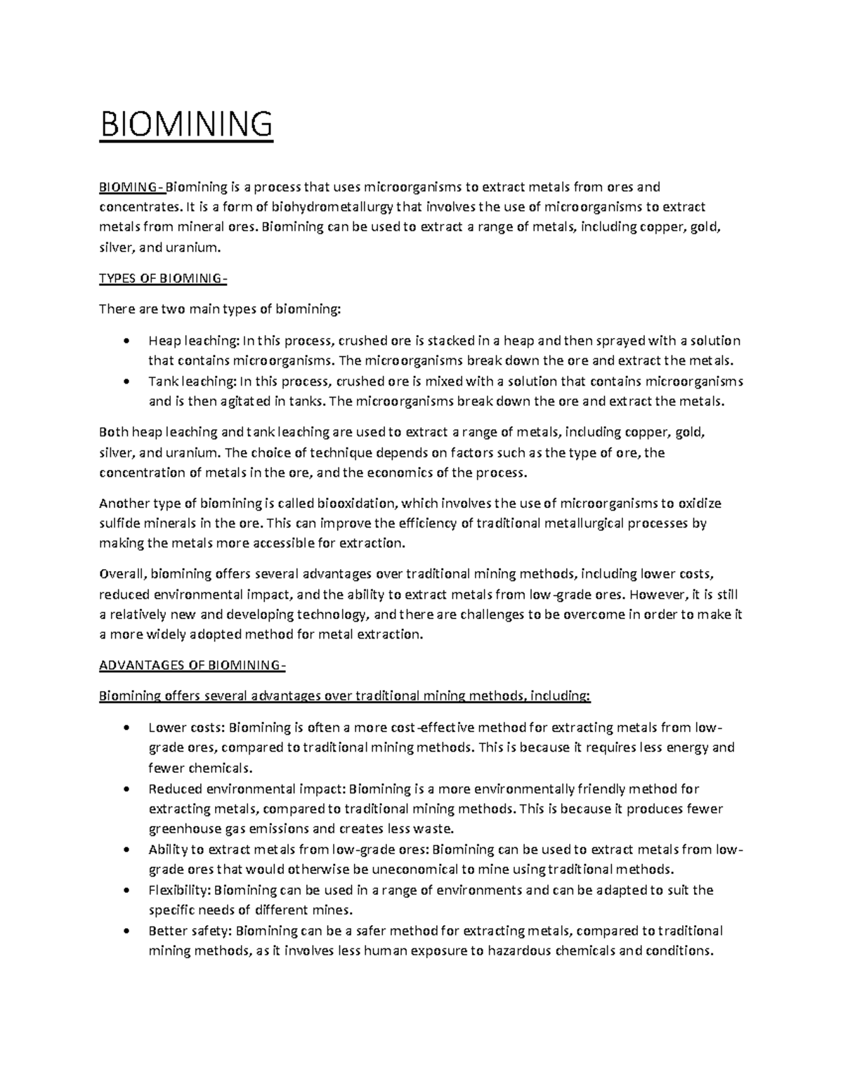 Biomining - It is a form of biohydrometallurgy that involves the use of ...