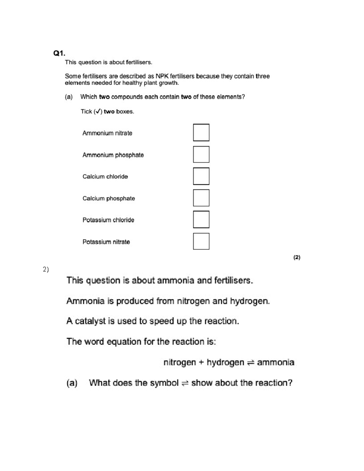 GCSE Haber Process Questions - 2) 3) Reversible Reaction Activation ...