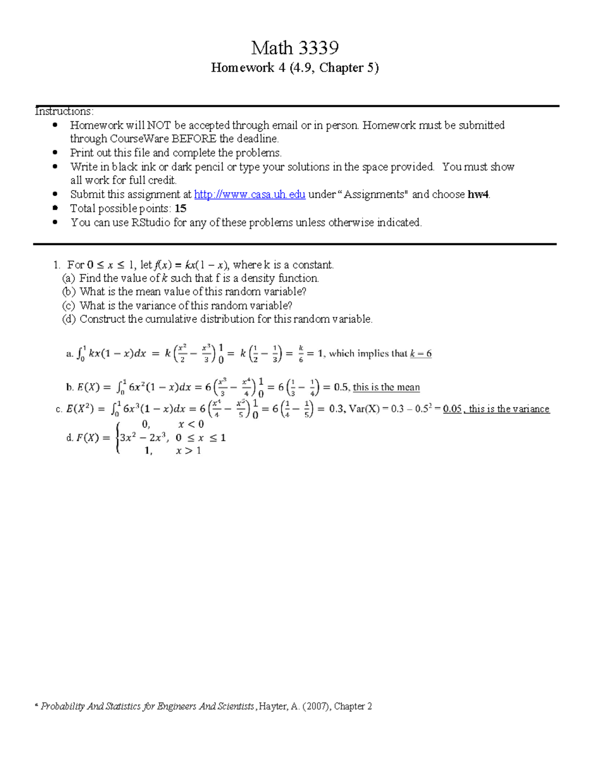 Homework 4 (4.9, Chapter 5) - Math 3339 Homework 4 (4, Chapter 5 ...
