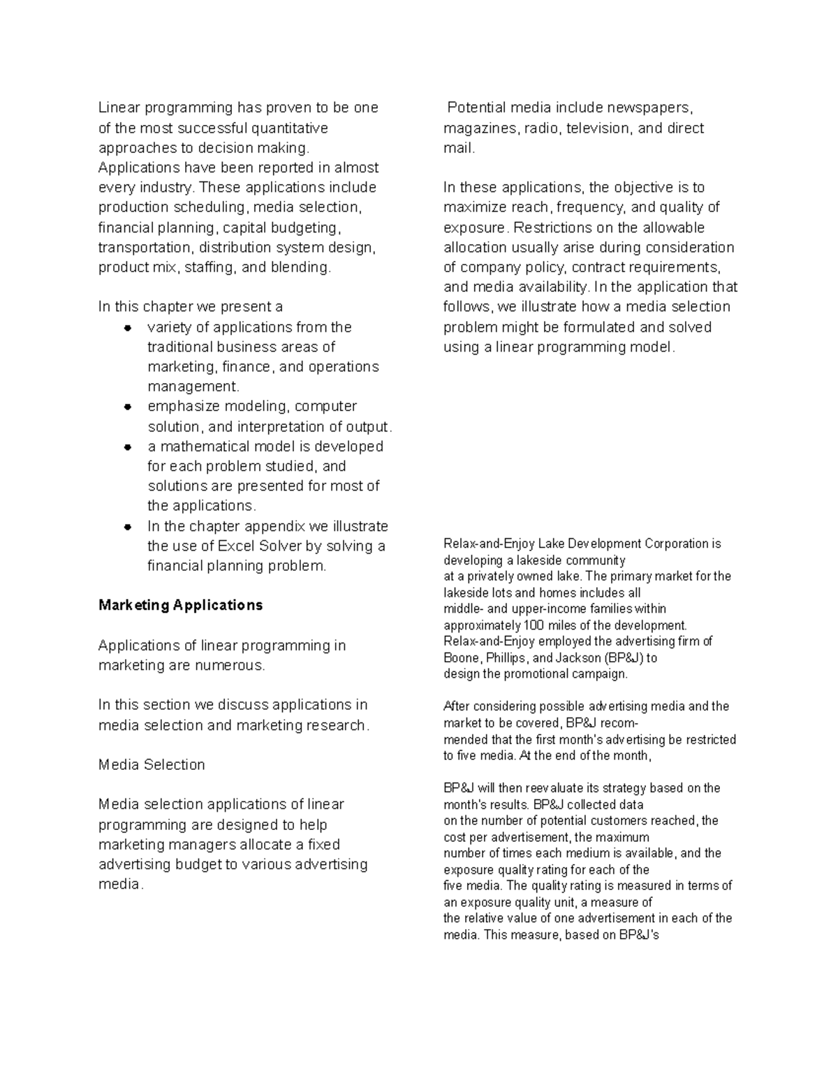 Management Science FILE - Linear programming has proven to be one of ...