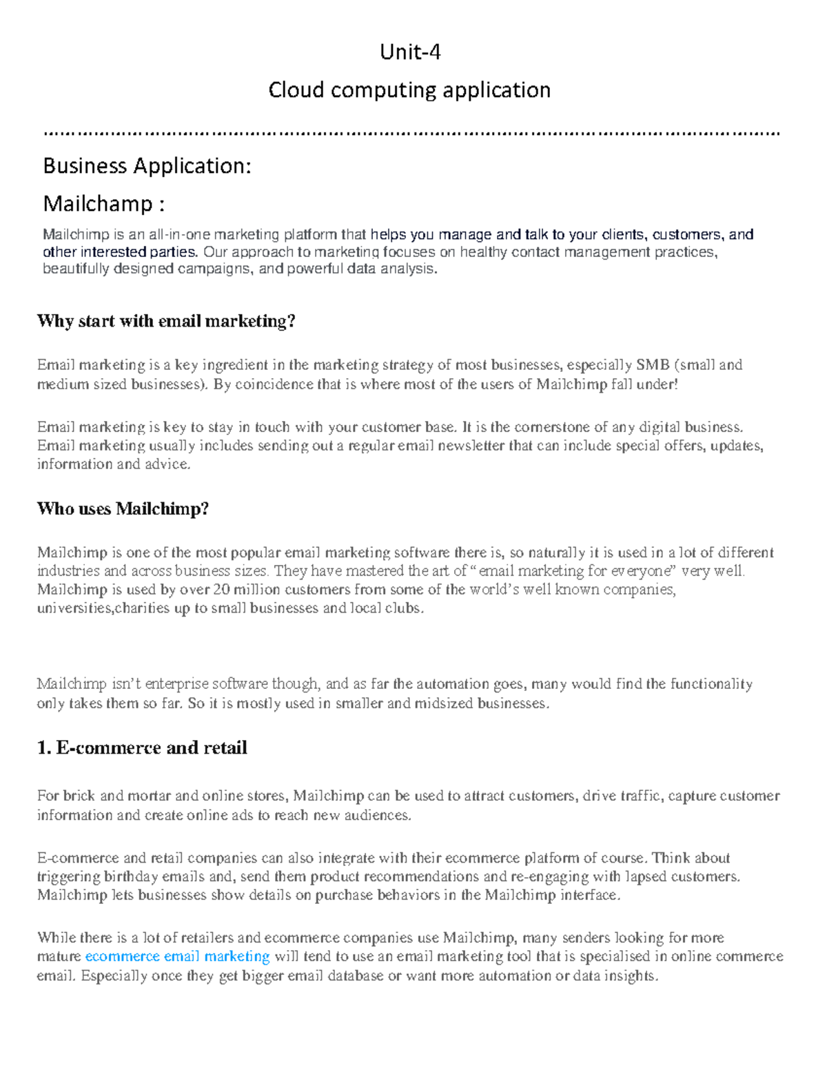 Unit 4 cloud computing - Unit- Cloud computing application - Studocu