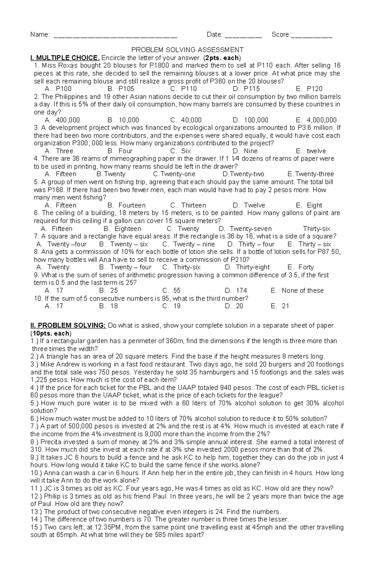 Problem Solving Trinal QUIZ 1 - Name ...