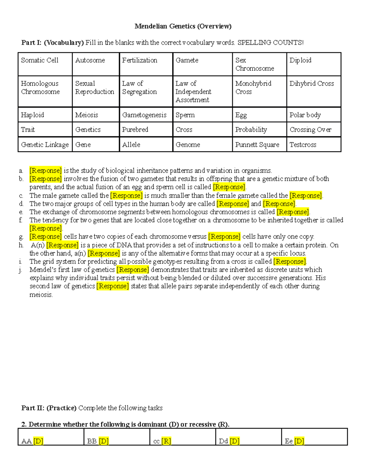 Mendelian Genetics Overview - Mendelian Genetics (Overview) Part I ...
