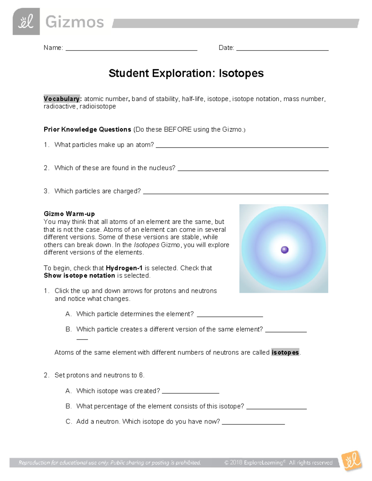 Isotopes SE - Name: Date: Student Exploration: Isotopes Vocabulary ...