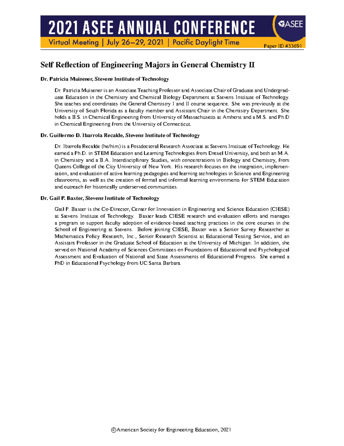 Self reflection of engineering majors in general chemistry ii - Paper ...
