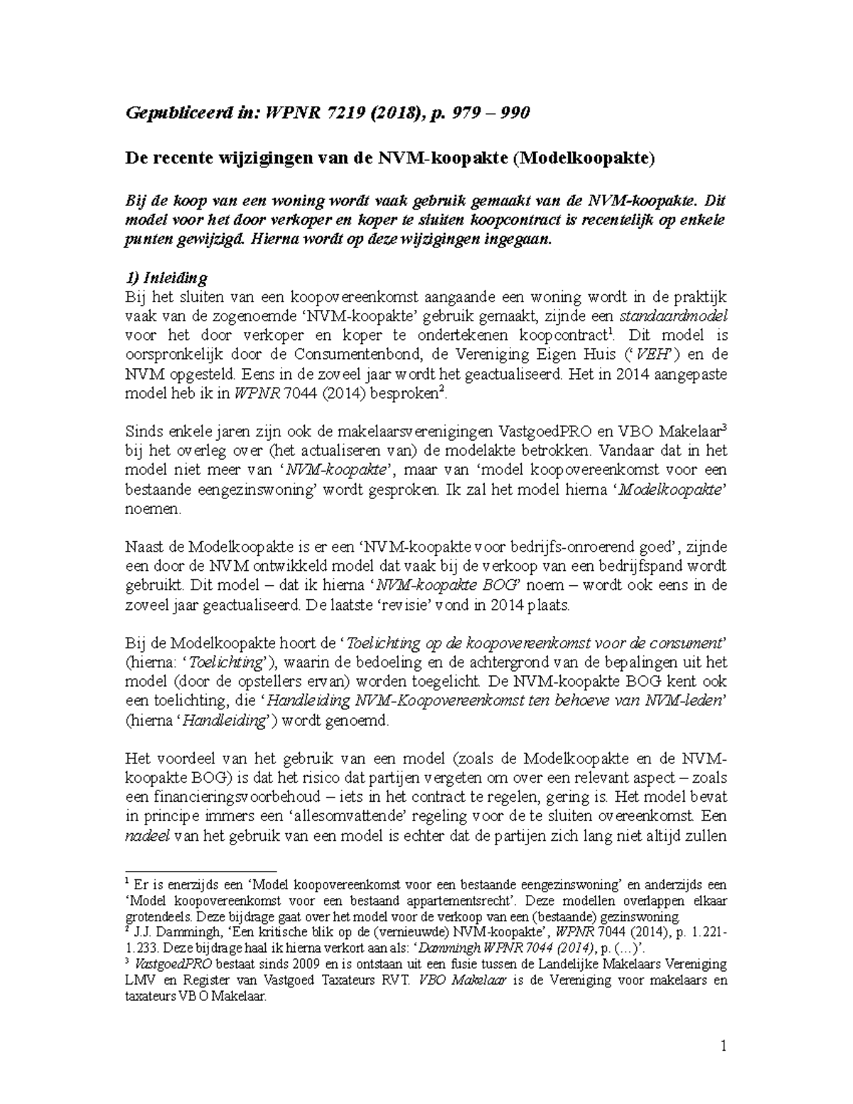 De recente wijzigingen van de NVM-koopakte Dammingh - Gepubliceerd in ...