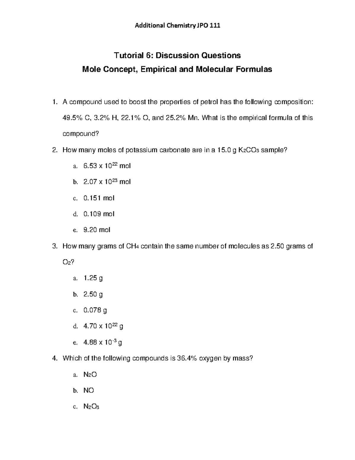 Tutorial - Mole concept combustion analysis - Additional Chemistry JPO ...