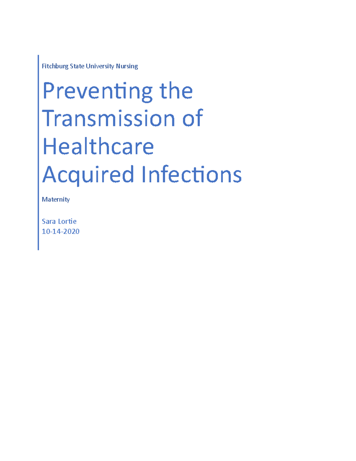 Maternity- Writing Assignment - Fitchburg State University Nursing ...