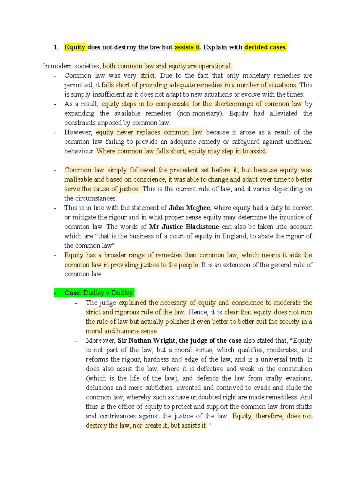 EQUITY TUTORIAL LIA2001 - Equity does not destroy the law but assists ...
