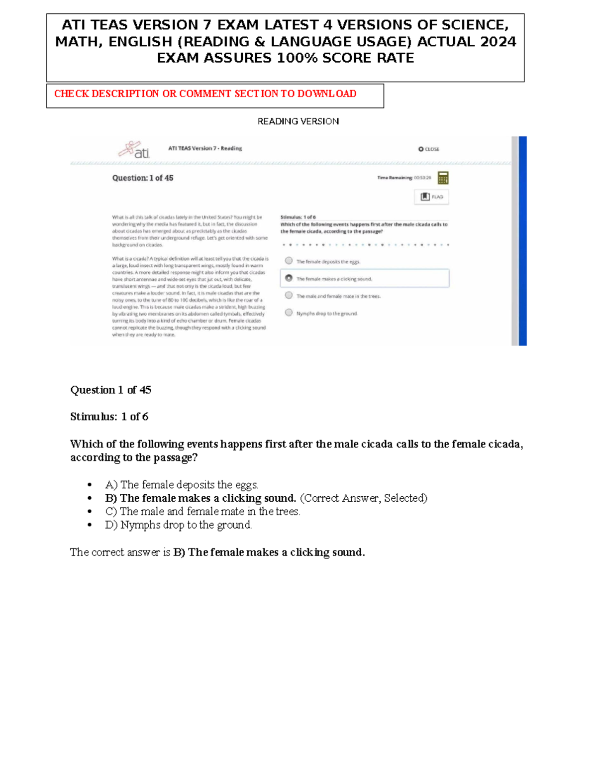 ATI TEAS Version 7 EXAM Latest 4 Versions OF Science, MATH, English ...