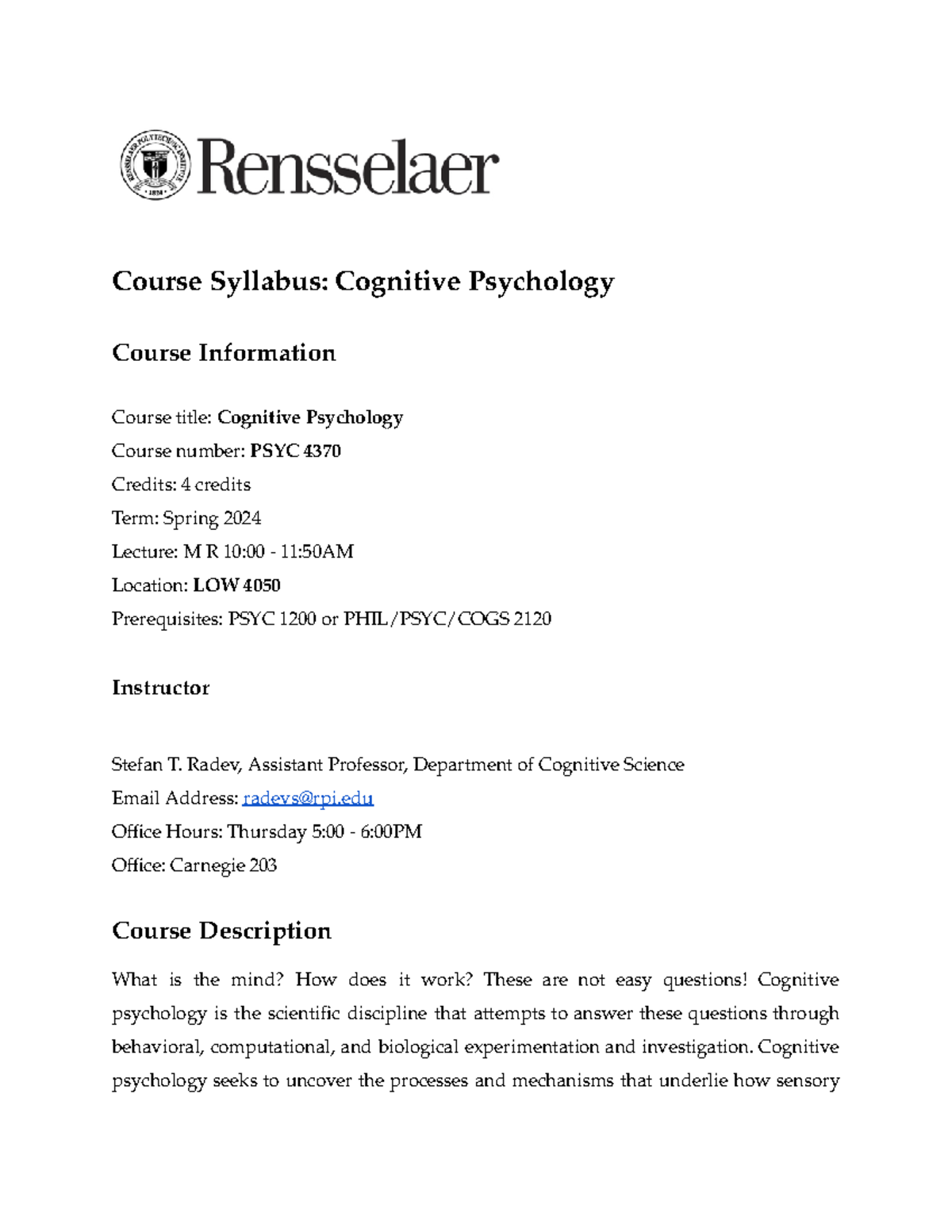 5582512 - syllabus - Course Syllabus: Cognitive Psychology Course ...