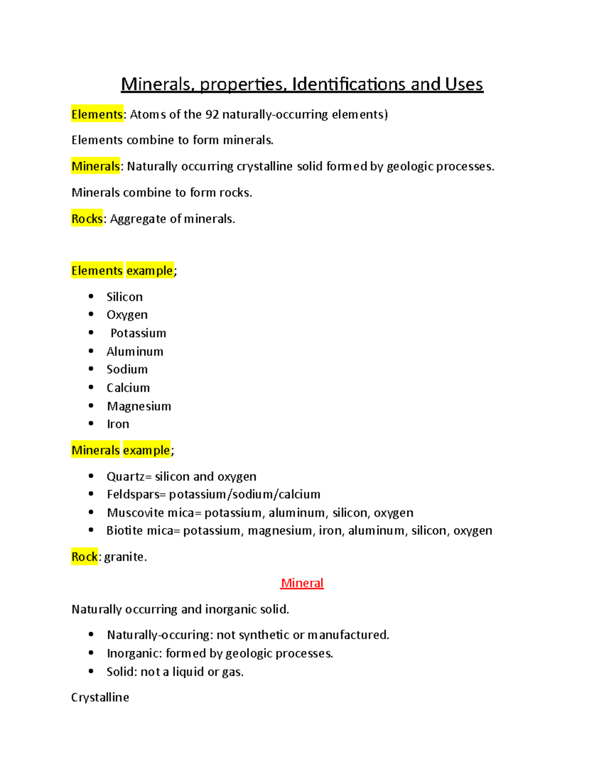Mineral Properties - Minerals, properties, Identifications and Uses ...