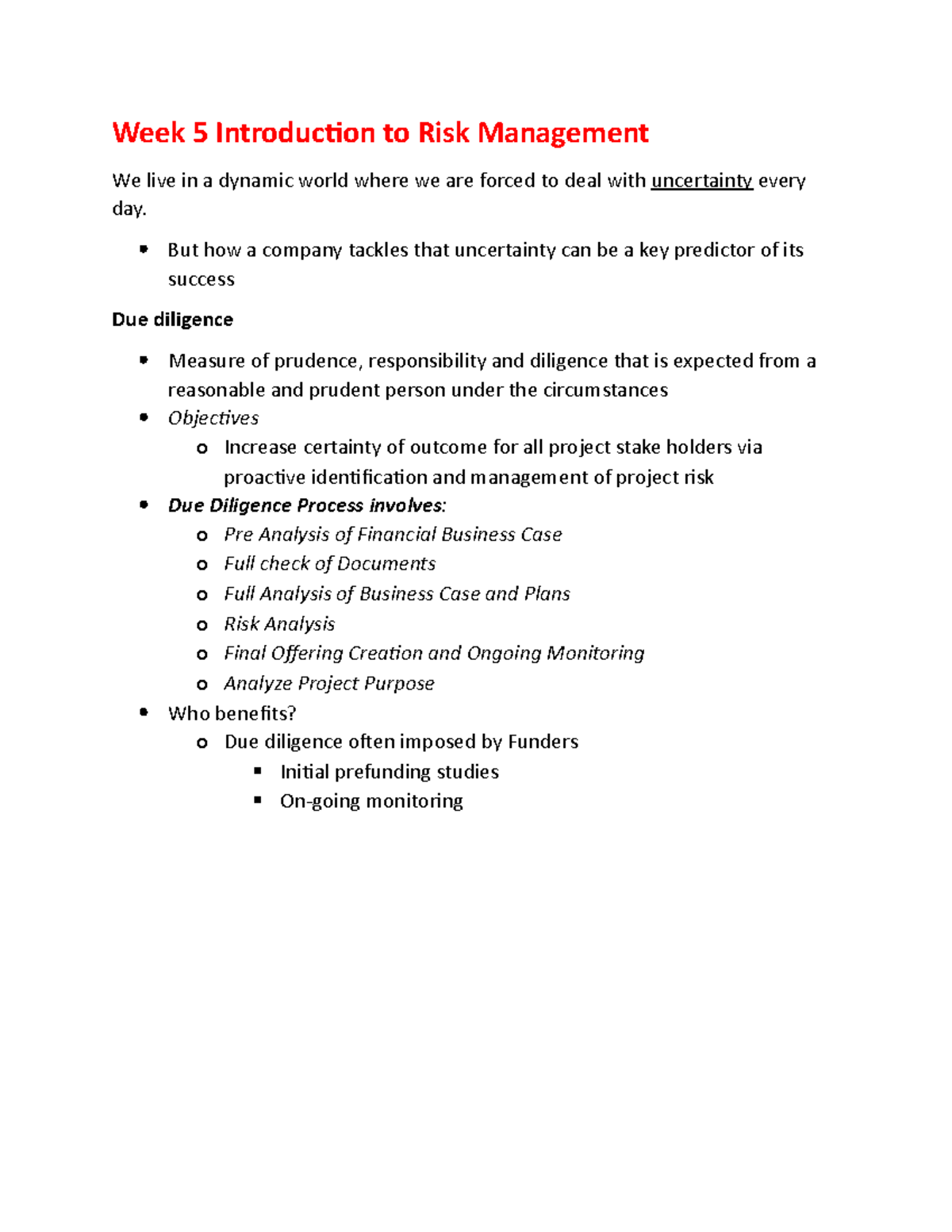 Week 5 Introduction to Risk Management - Week 5 Introduction to Risk ...