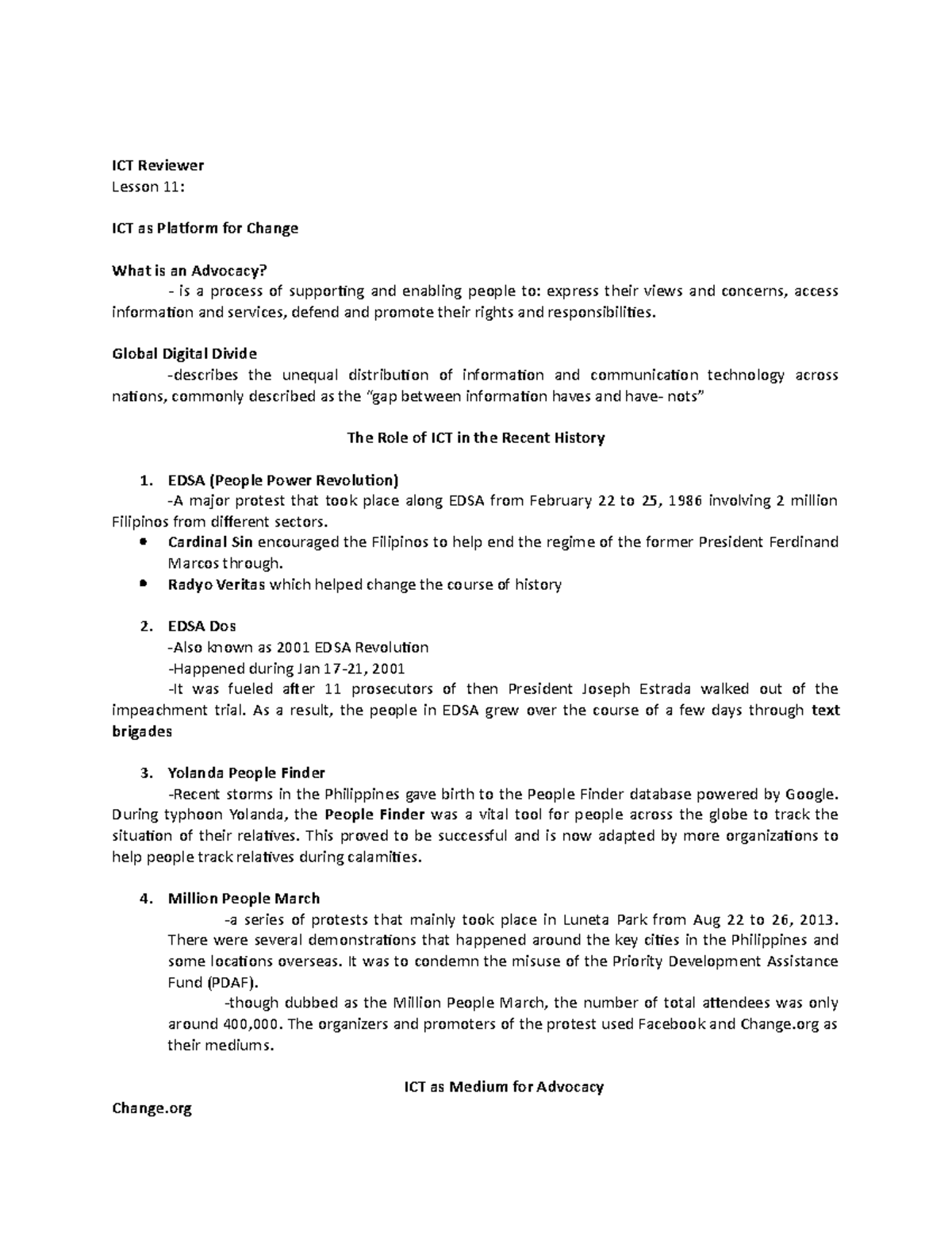 ICT Reviewer Lesson 11 - Lecture - ICT Reviewer Lesson 11: ICT as ...
