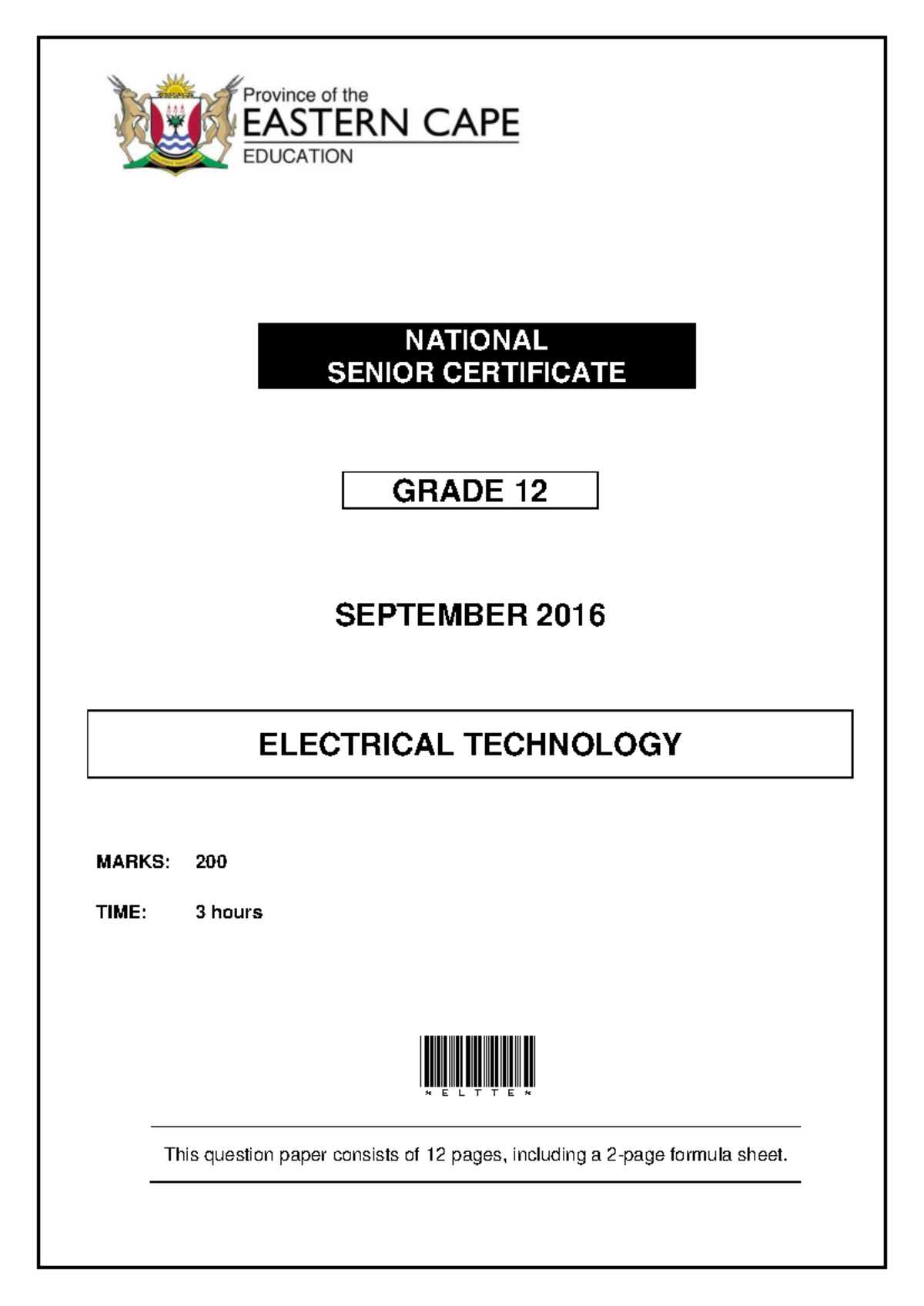 Gr12 ELTT S16 QP Eng - NATIONAL SENIOR CERTIFICATE GRADE 1 2 SEPTEMBER ...