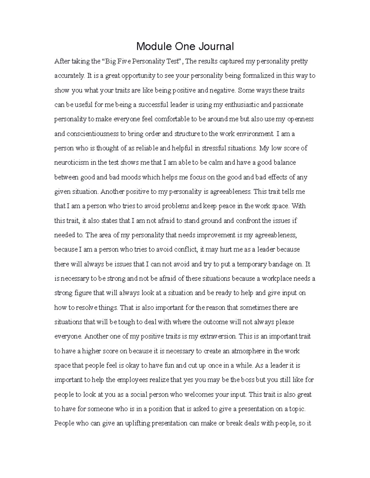 Business Module 1 journal assignment completed - Module One Journal ...