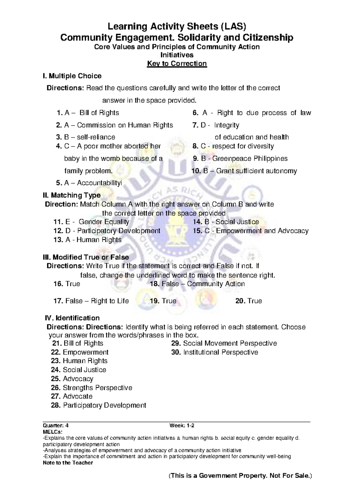 CESC Q4 LAS 1 RTP Answer Key - Learning Activity Sheets (LAS) Community ...